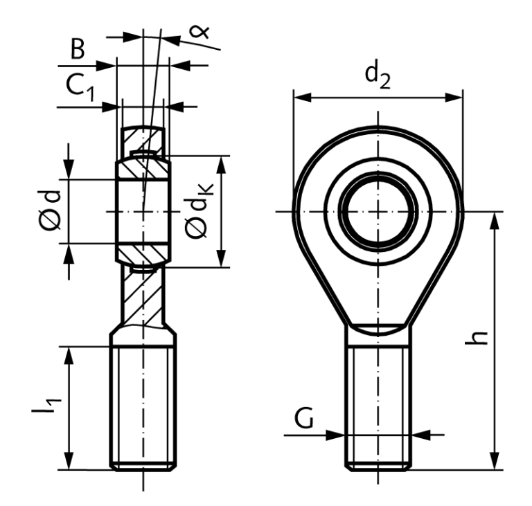 Rod end GAW DIN 12240-4 series E external thread M12 right maintenance ...