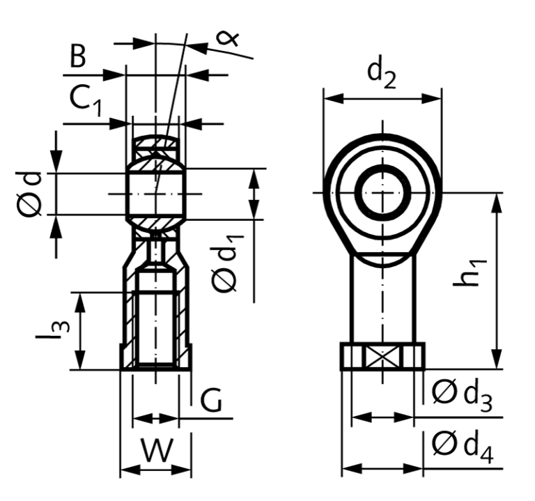 Rod end GT-R DIN ISO 12240-4 series K internal thread M10 right ...