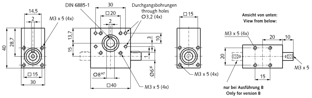 Worm gear unit KES 15 version A center distance 15mm ratio 40:1 output ...