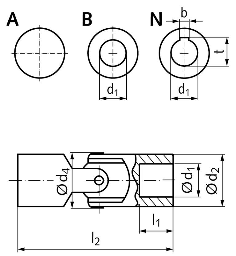 Cardan joint KE outer diameter 16mm bore 10H7 with keyway DIN 6885-1 ...