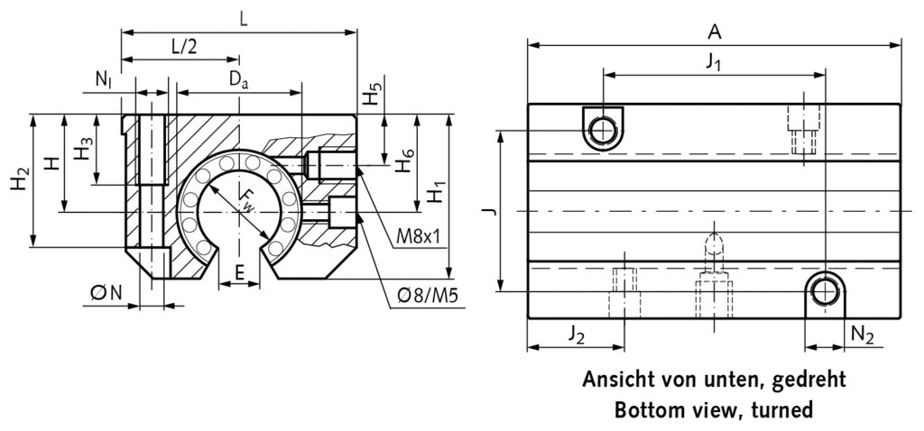 Tandem linear bearing unit KGT-3-STO ISO series 3 with linear ball ...