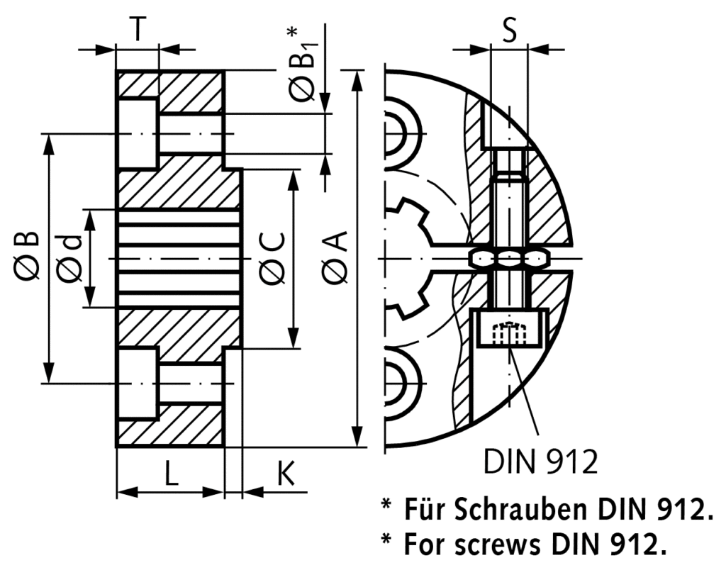 Clamp collar for splined hub DIN ISO 14 KN 23×28 diameter 64mm steel ...