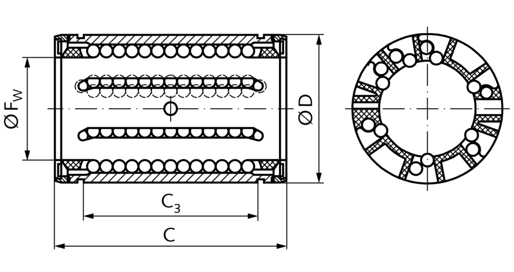 Linear ball bearing KB-3 ISO series 3 premium with shields for shaft Ø ...