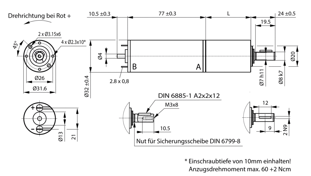 Planetary small geared motor SFP 2 with DC-motor 24V i=422:1 idle speed ...