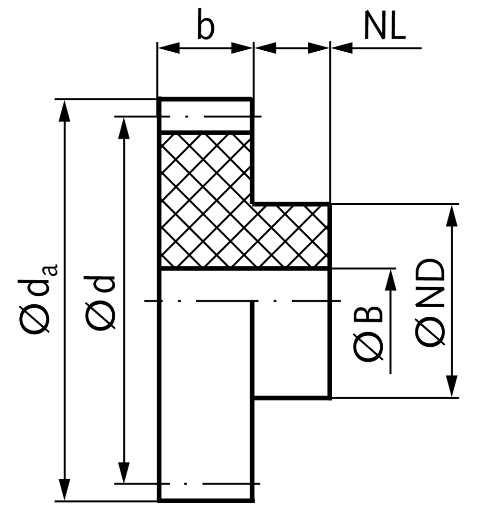 Spur gear made of POM with hub module 0.7 64 teeth tooth width 5mm ...