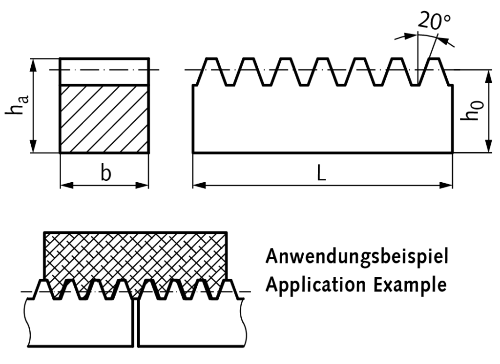 Mounting aid for gear racks steel C45K pitch 10mm tooth width 30mm ...